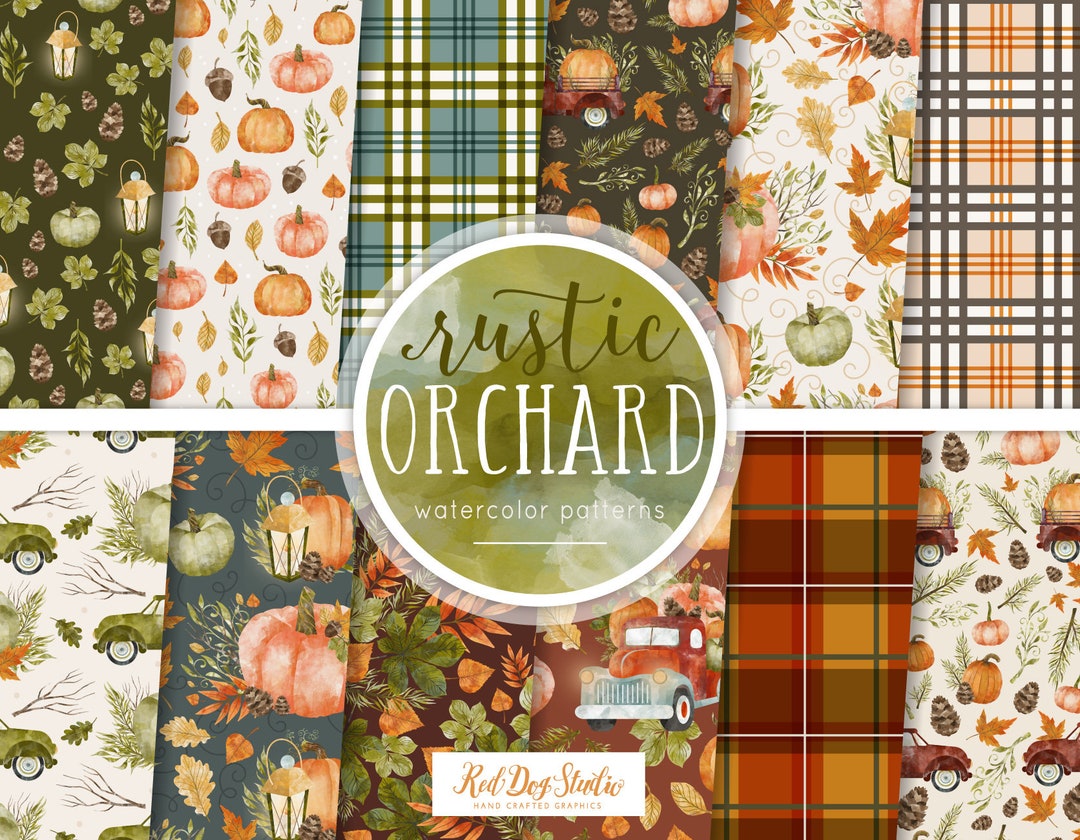 Watercolor Autumn Digital Paper, Pumpkin Pattern Paper, Fall Leaf ...
