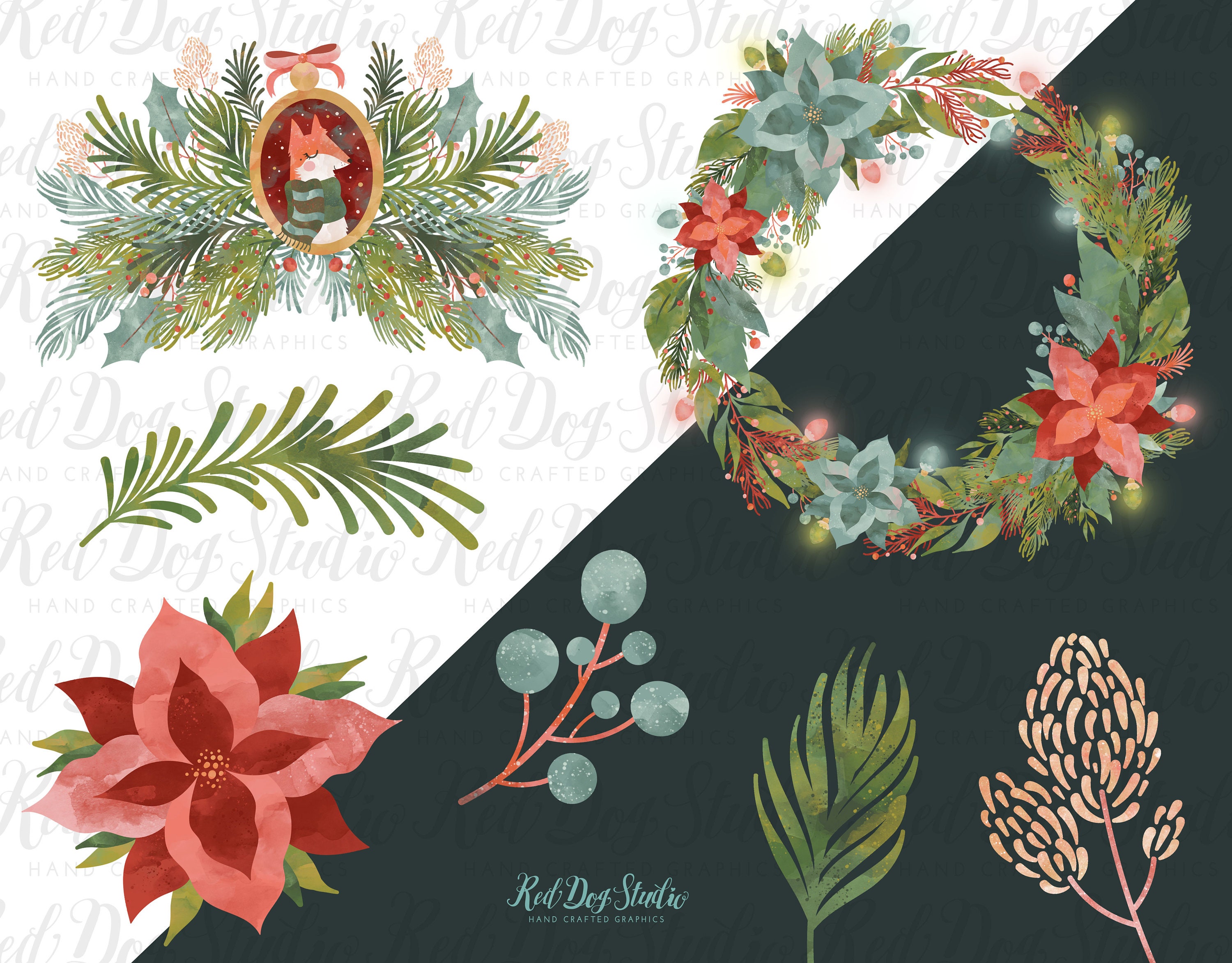 Winter Christmas Watercolor Holiday Greenery Woodland - Etsy