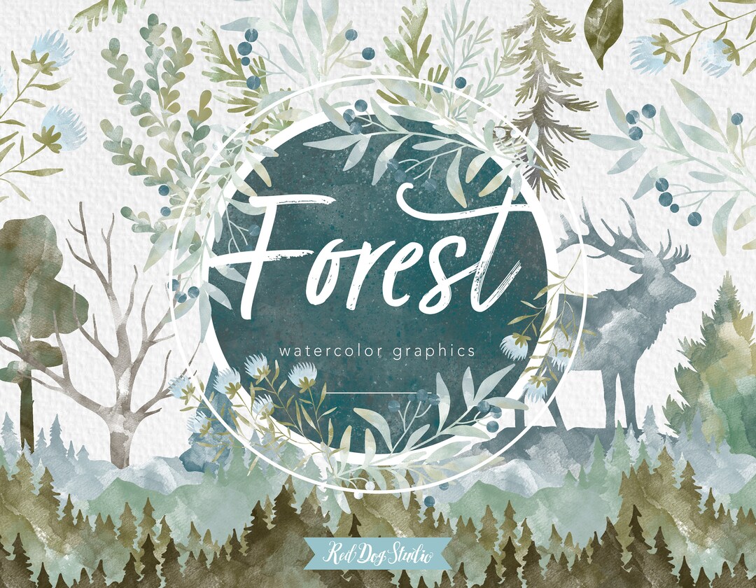 Forest Clipart, Watercolor Forest Clip Art PNG Pine Trees Greenery ...
