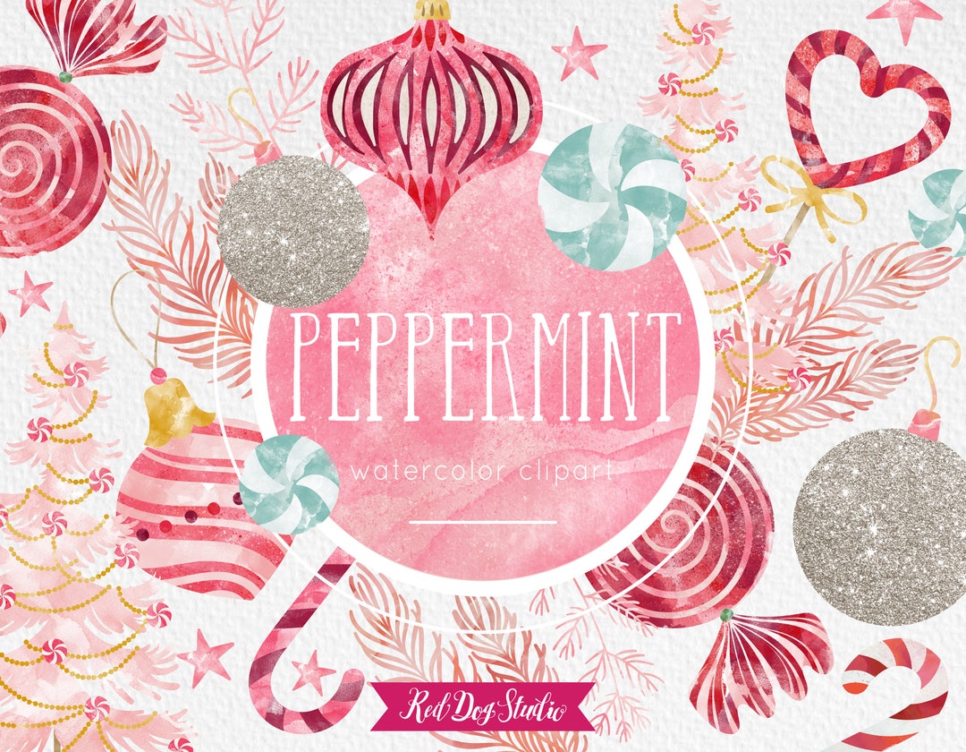 Watercolor Christmas Clipart, Pink Christmas Clipart, Glitter ...