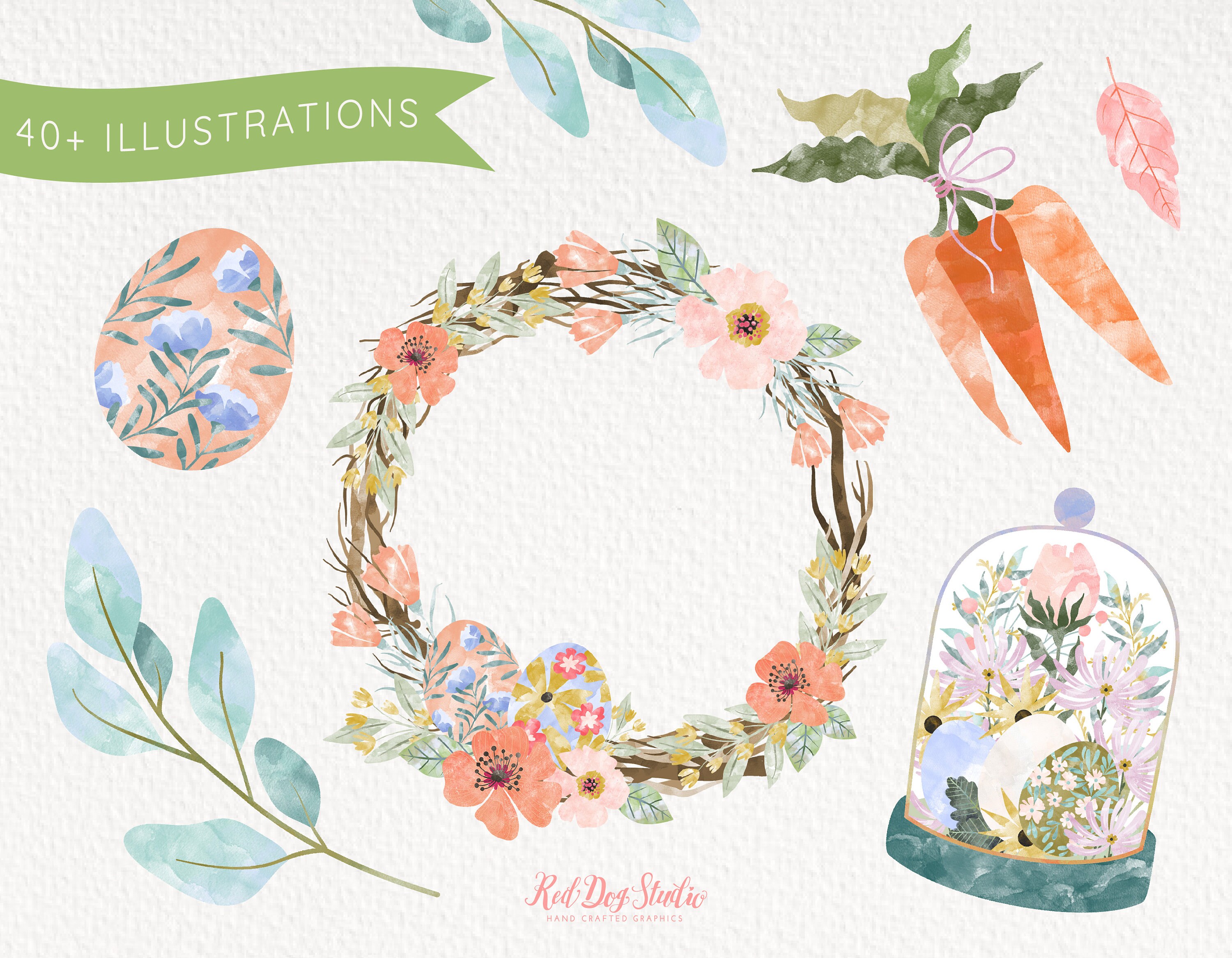 Watercolor Easter Clip Art Watercolor Flowers Bunny Rabbit | Etsy