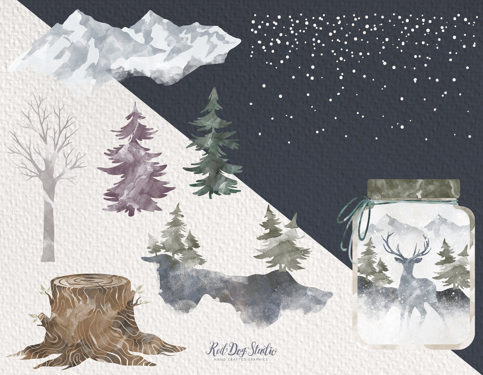 Watercolor Woodland Clipart Watercolor Winter Christmas - Etsy