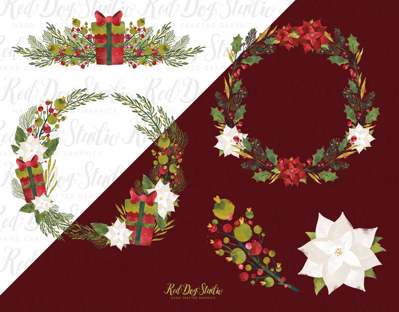 Christmas Greenery Watercolor Clipart Christmas Wreath Clip - Etsy