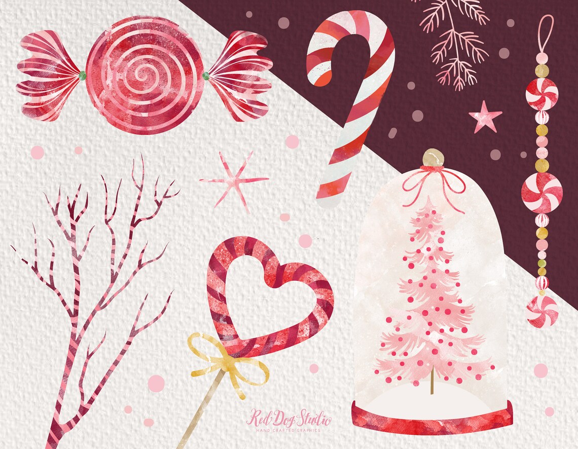 Watercolor Christmas Clipart Pink Christmas Clipart Glitter | Etsy