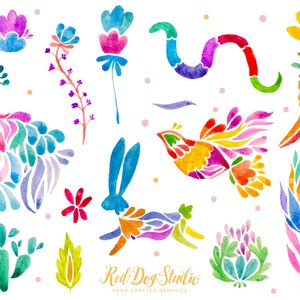 Mexican Otomi Clipart Volume 2, Mexican Watercolor Floral Clip Art ...