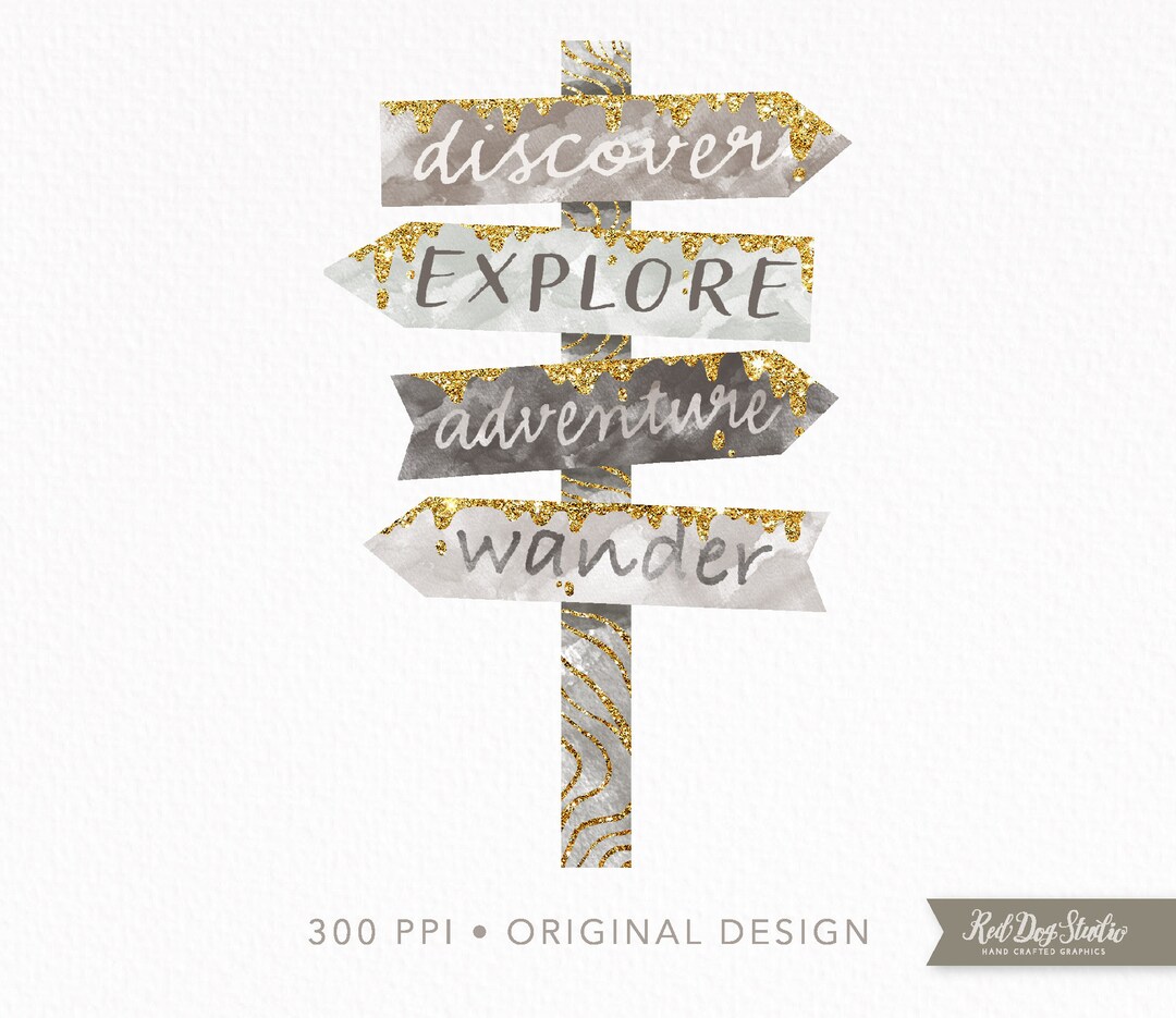 Adventure Sign PNG Clipart Image, Watercolor Gold Glitter Clip Art ...