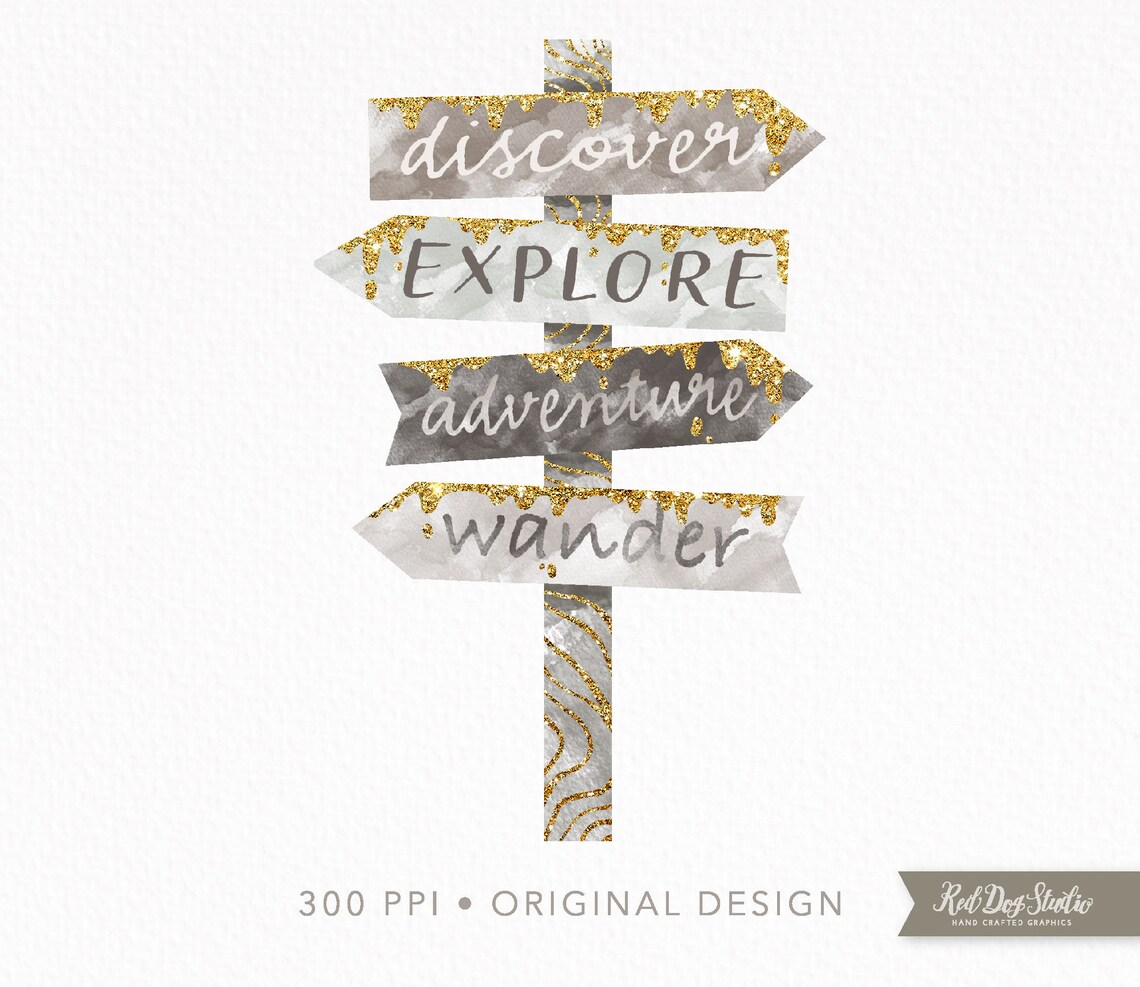 Adventure Sign PNG Clipart Image Watercolor Gold Glitter Clip - Etsy