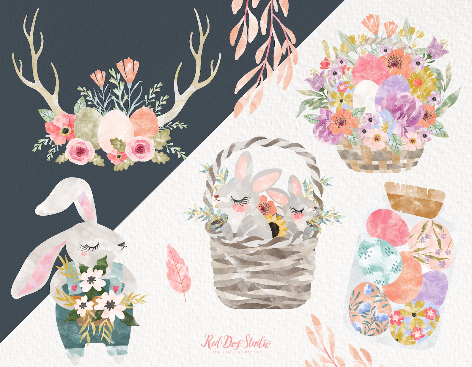 Watercolor Easter Clip Art Watercolor Flowers Bunny Rabbit | Etsy