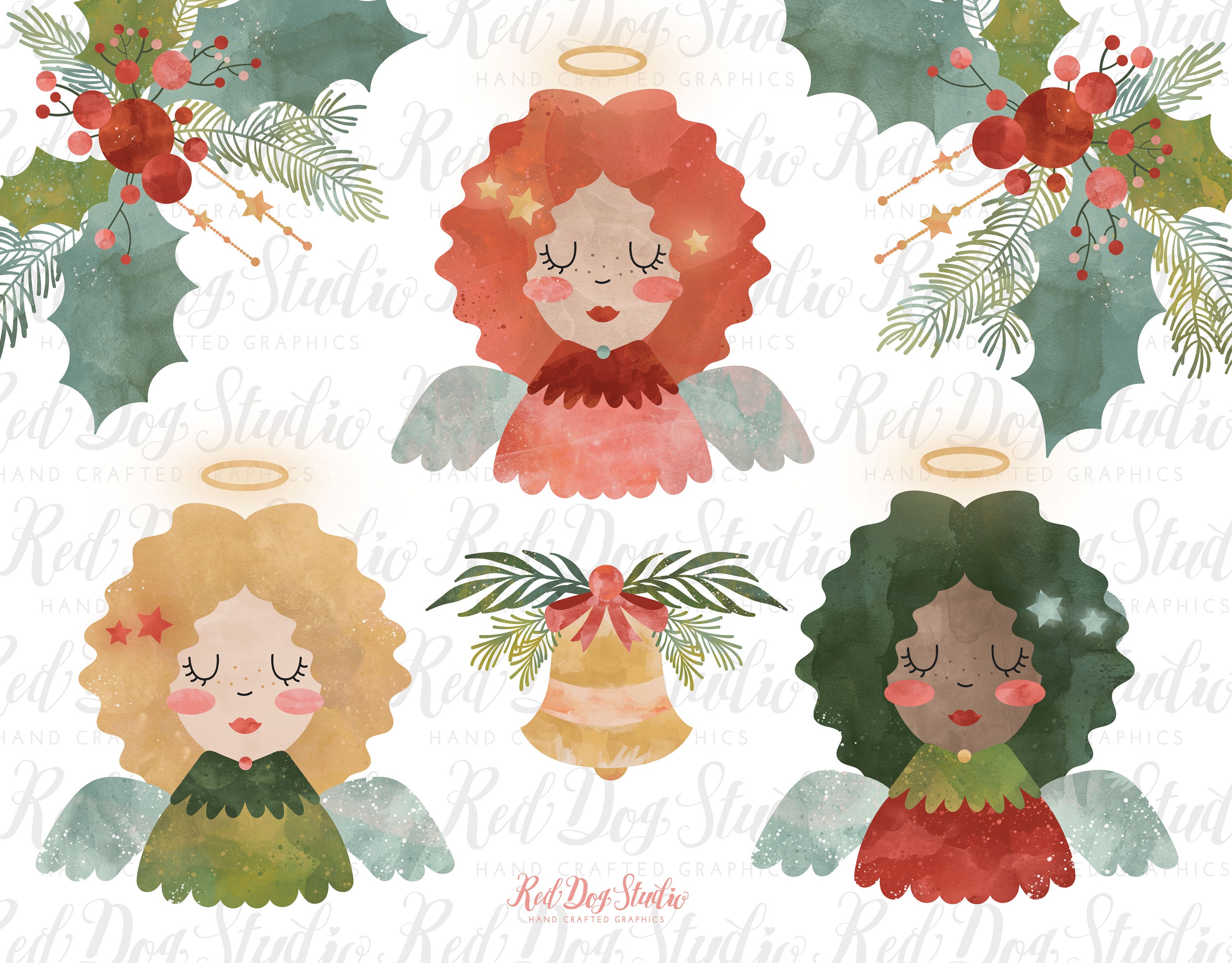Watercolor Christmas Clipart Images Holiday Angels Winter - Etsy