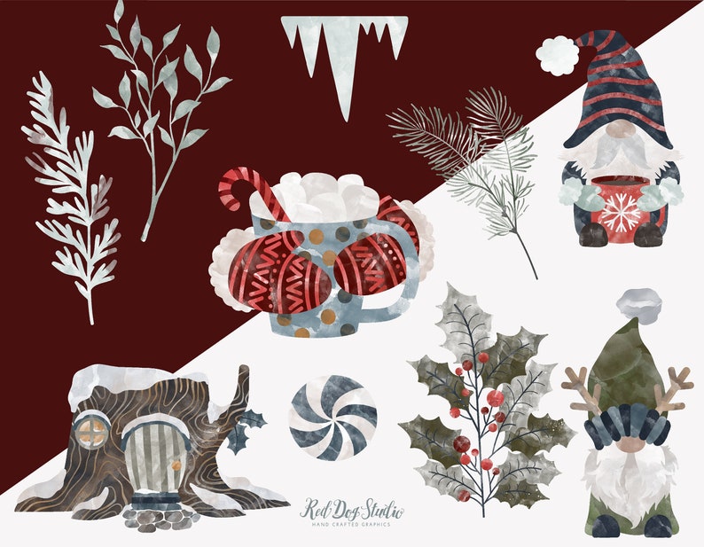 Watercolor Winter Gnome Clipart, Watercolor Christmas Gnomes, Gnome ...