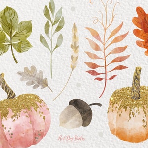 Watercolor Pumpking Clipart, Watercolor Autumn Clip Art Leaves ...