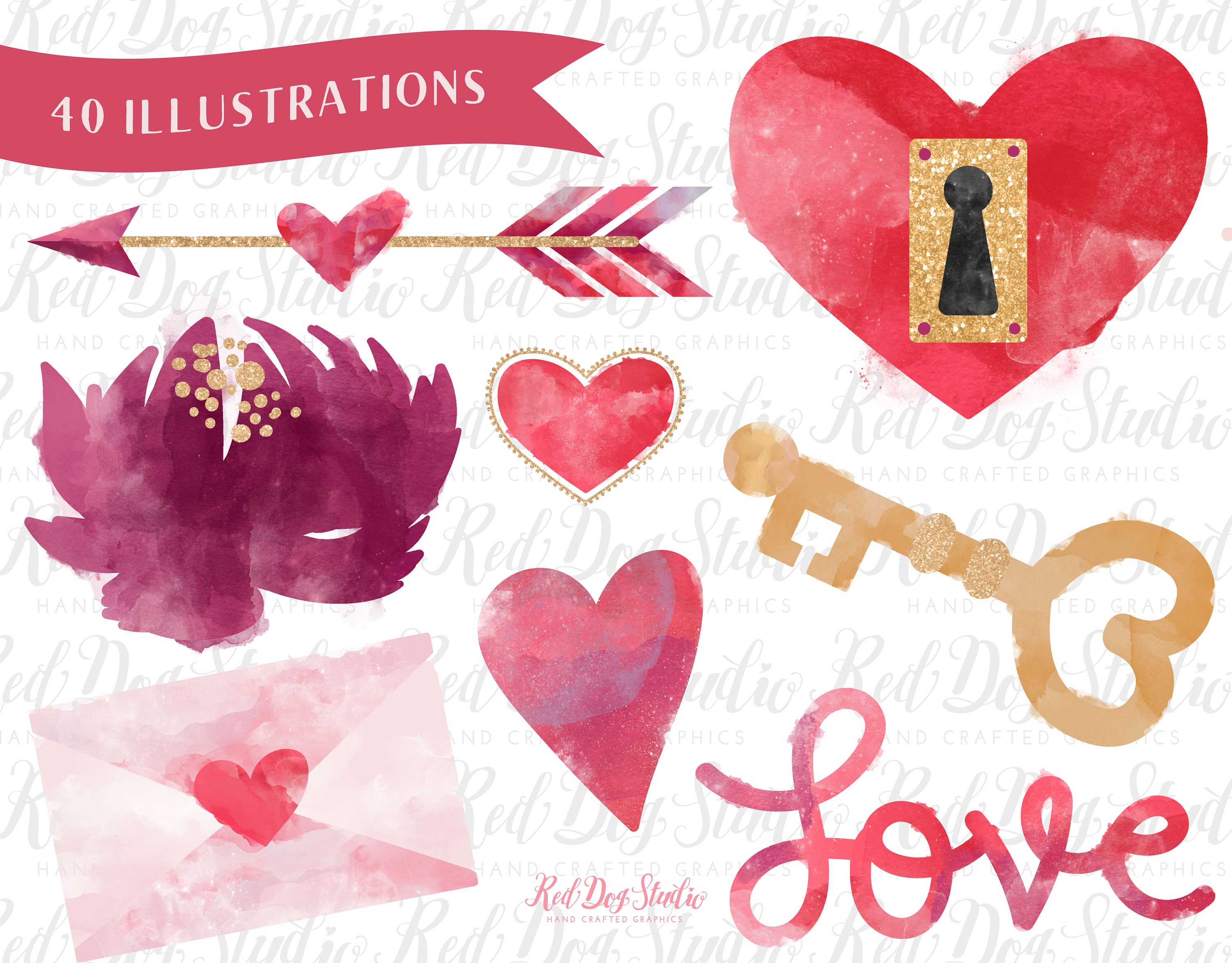 Valentine Clip Art Watercolor Valentines Day Clipart - Etsy