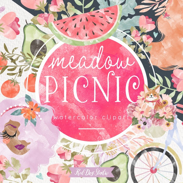 Watercolor Lunch Clipart - Etsy