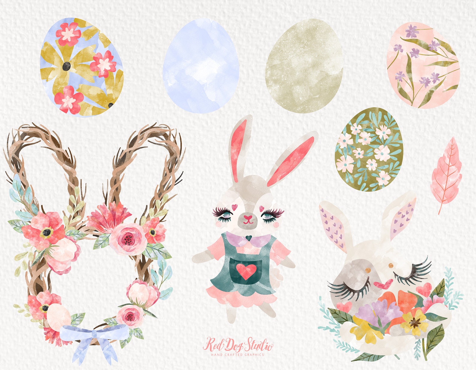 Watercolor Easter Clip Art Watercolor Flowers Bunny Rabbit | Etsy