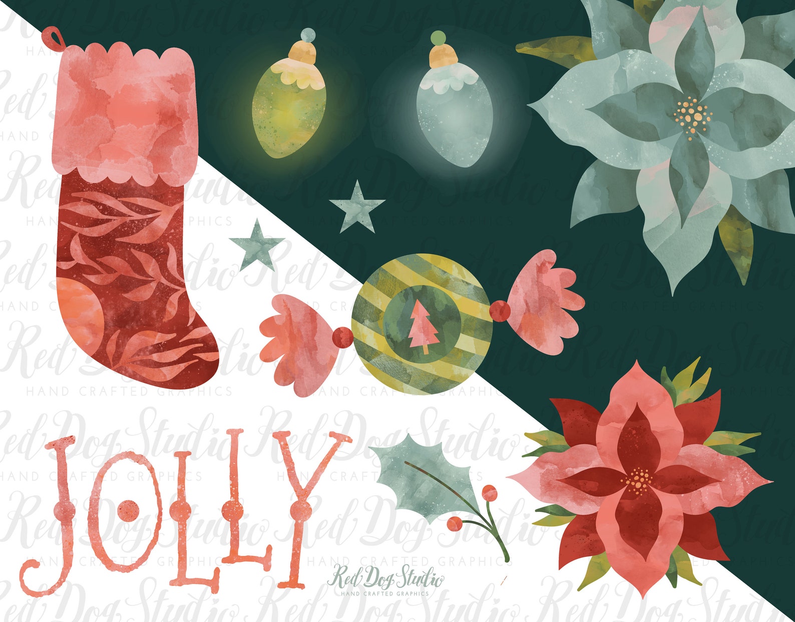 Holiday Watercolor Clipart Set, Christmas Greenery Watercolor Graphics ...