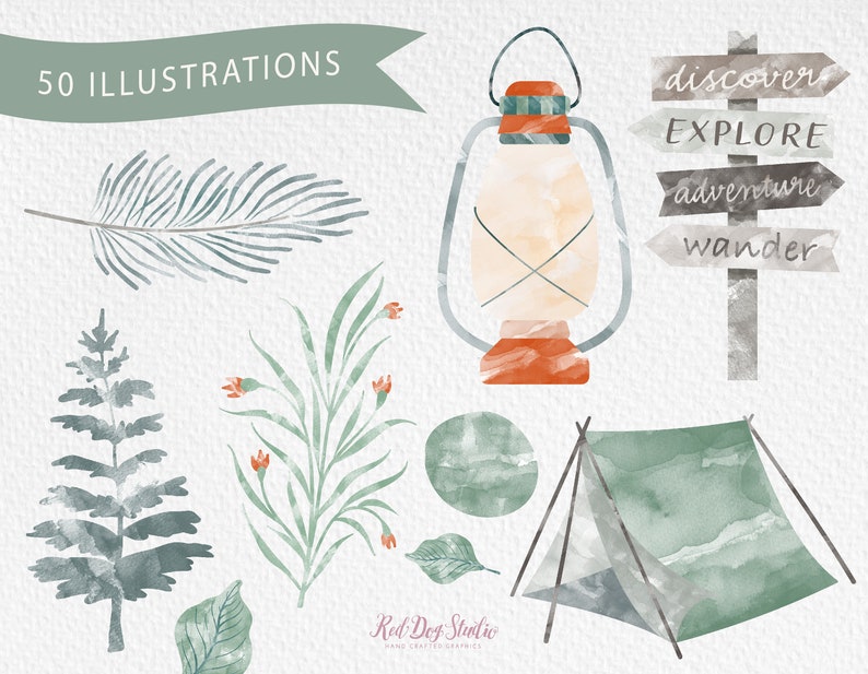 Camping Clipart Watercolor Wilderness Forest Clip Art Instant - Etsy
