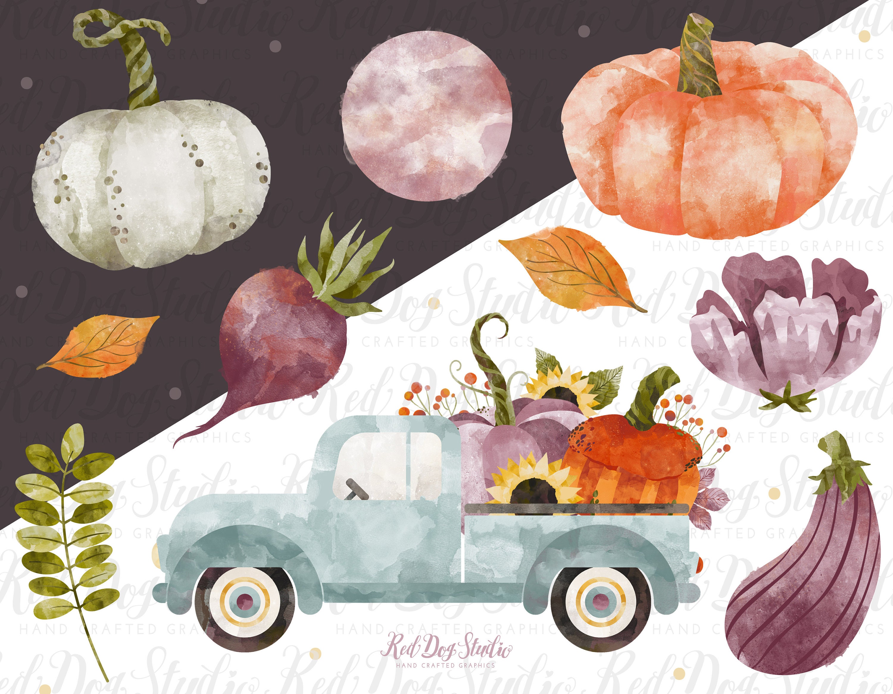 Autumn Harvest Clipart Illustrations Watercolor Pumpkin Clip - Etsy
