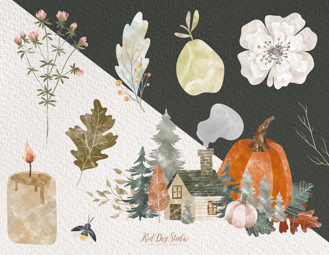 Farmhouse Clipart, Watercolor Clipart, Watercolor Cottage, Watercolor ...