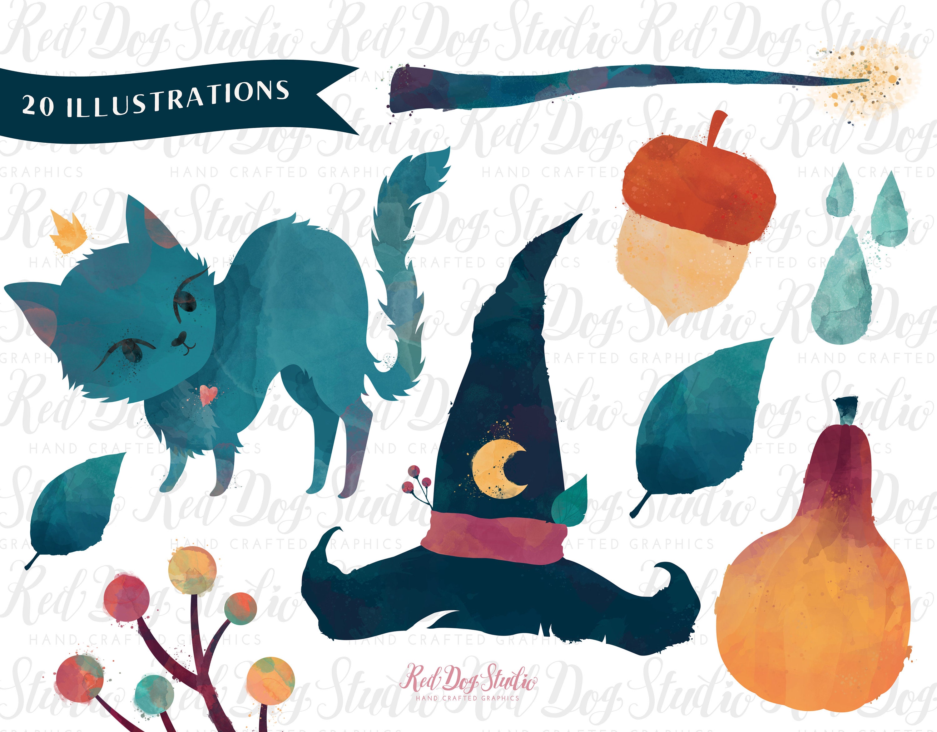 Watercolor Witch Clipart Magic Autumn Clip Art Watercolor - Etsy