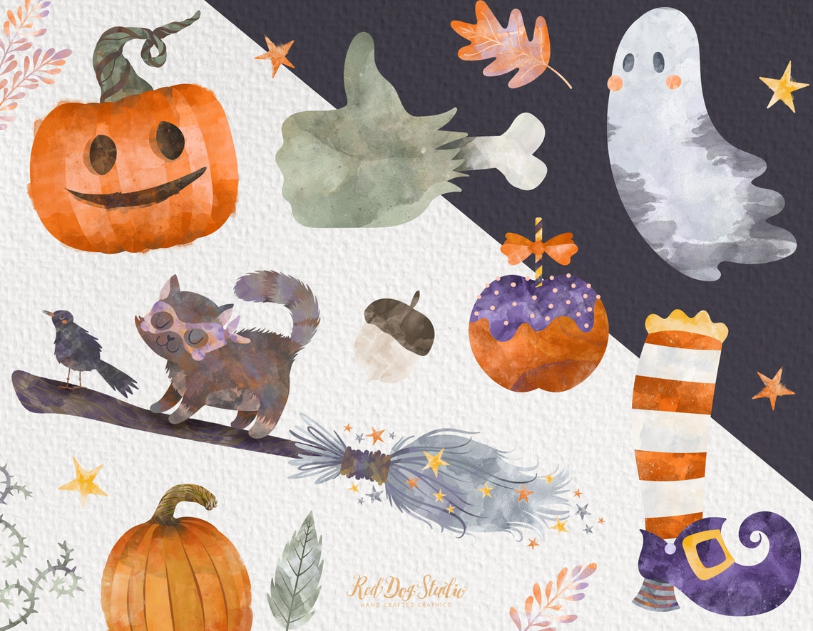 Halloween Watercolor Clipart Watercolor Halloween Clip Art - Etsy