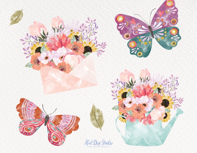 Watercolor Spring Clipart Watercolor Flowers Bouquet Clip - Etsy