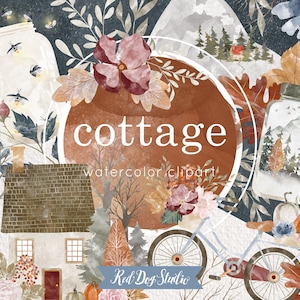 Farmhouse Clipart, Watercolor Clipart, Watercolor Cottage, Watercolor ...