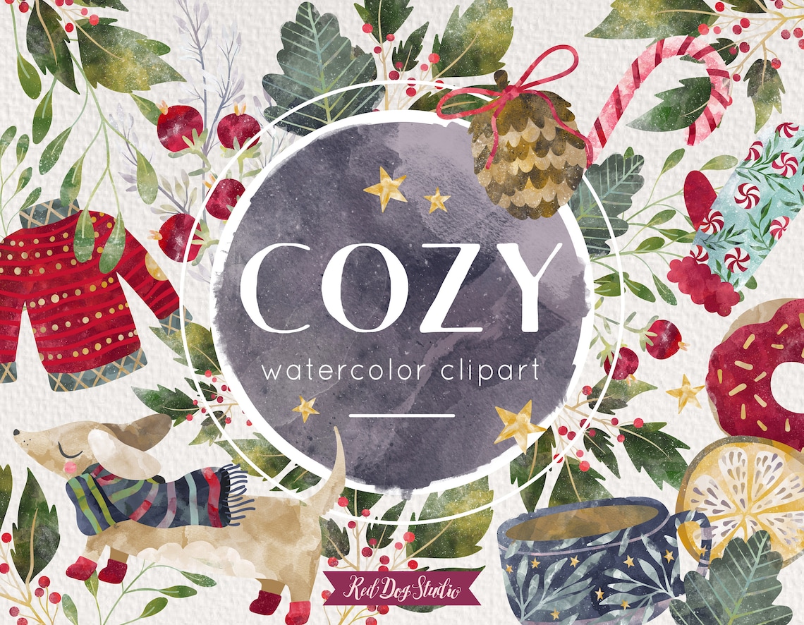Cozy Watercolor Clipart Graphics Winter Clip Art Watercolor | Etsy