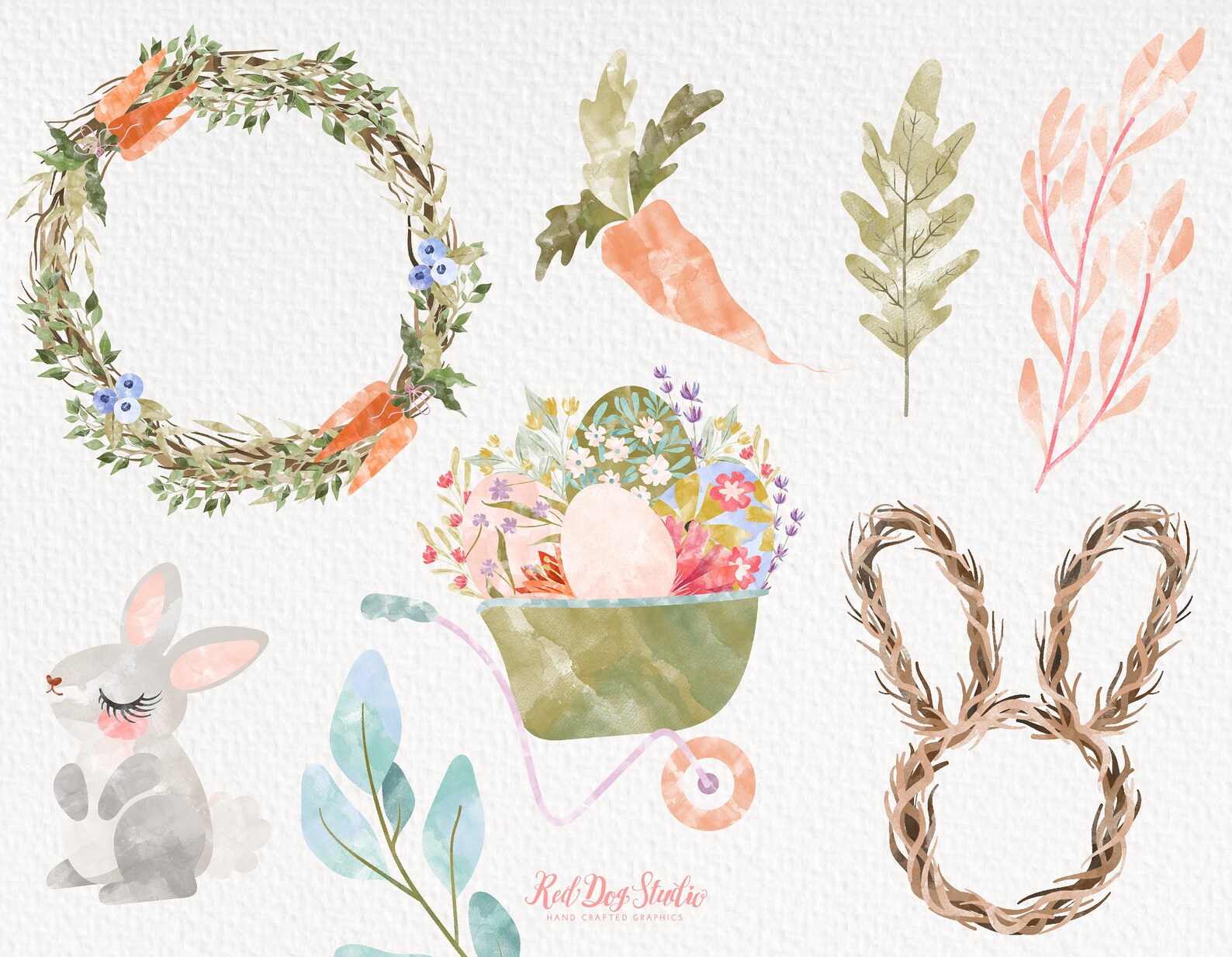 Watercolor Easter Clip Art Watercolor Flowers Bunny Rabbit | Etsy