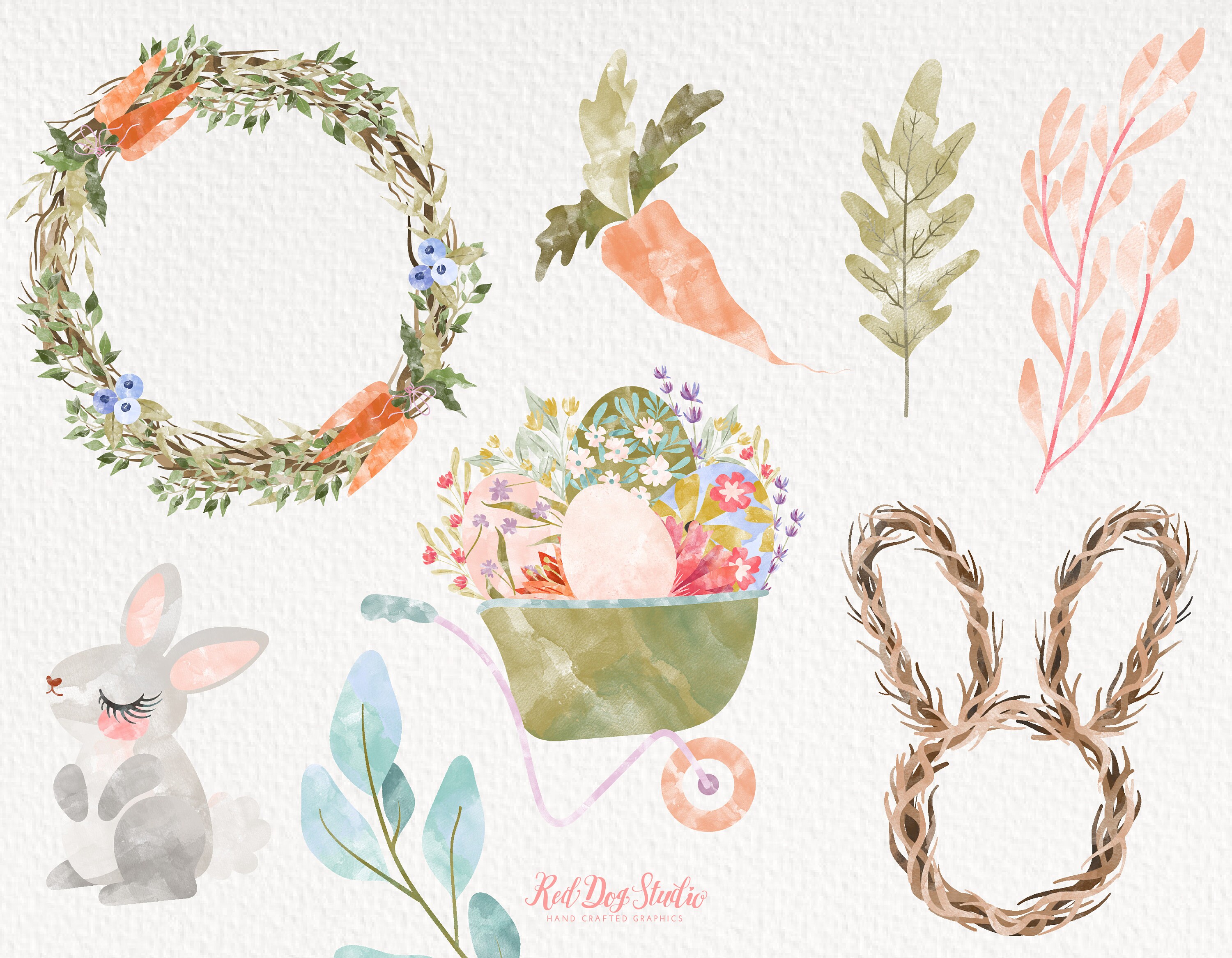 Watercolor Easter Clip Art Watercolor Flowers Bunny Rabbit | Etsy