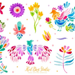 Mexican Otomi Clipart Volume 2, Mexican Watercolor Floral Clip Art ...