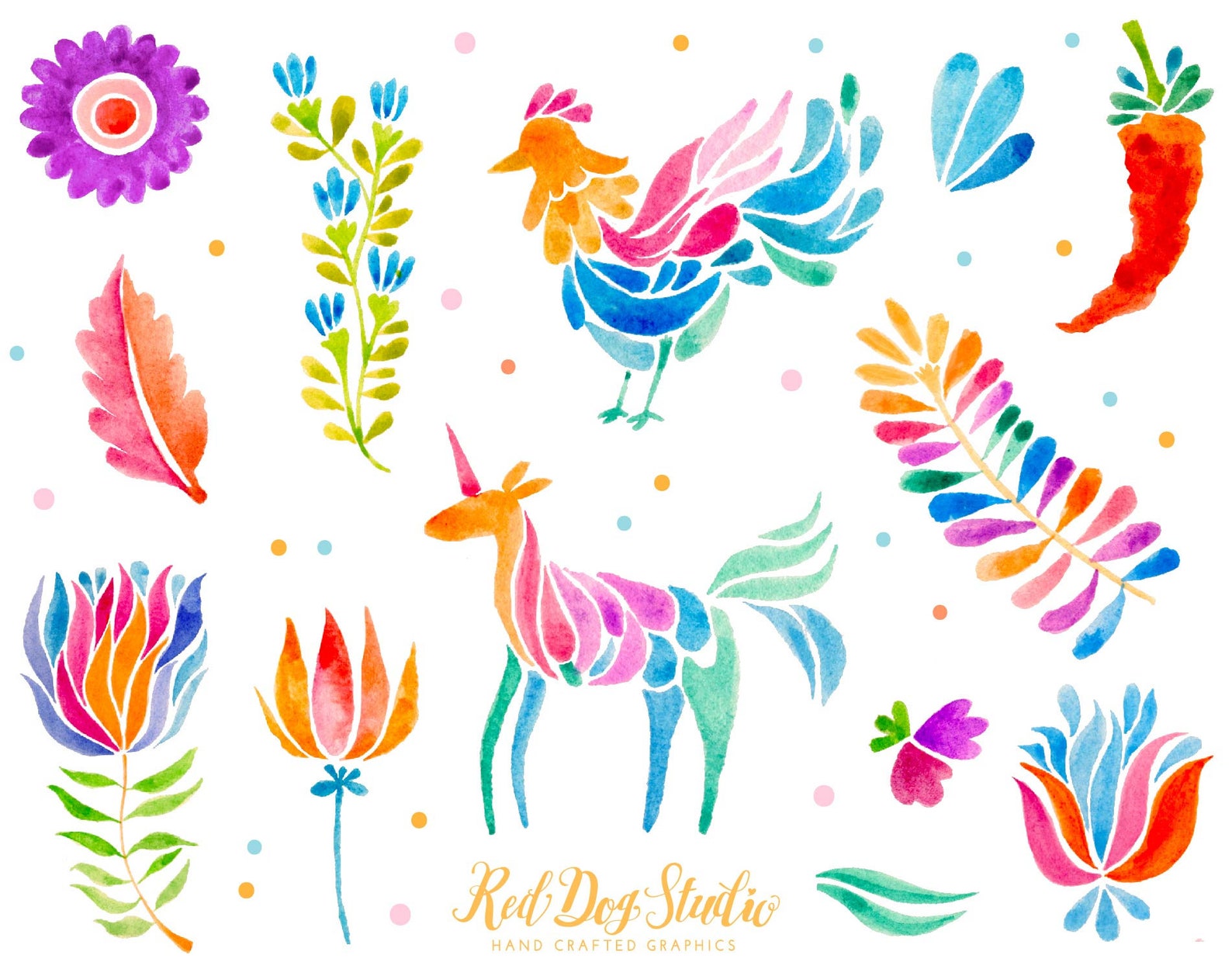 Mexican Otomi Clipart Mexican Watercolor Floral Clip Art - Etsy