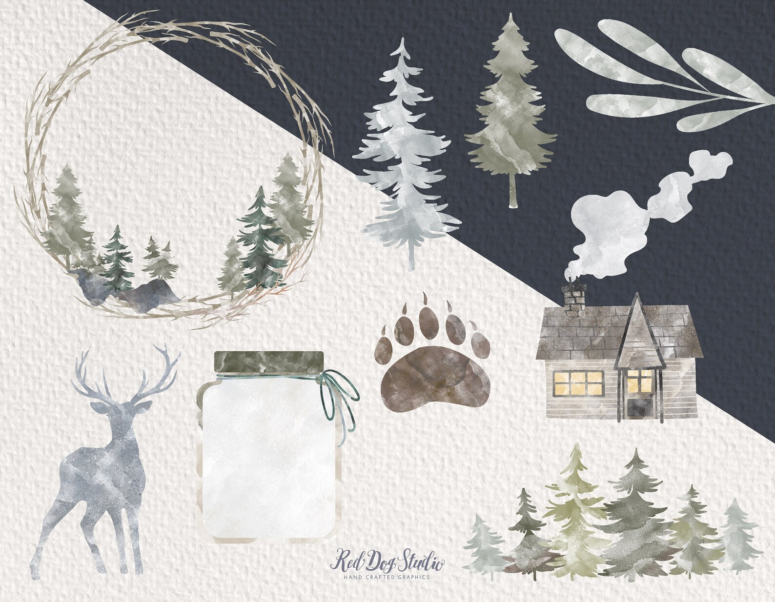 Watercolor Woodland Clipart Watercolor Winter Christmas - Etsy