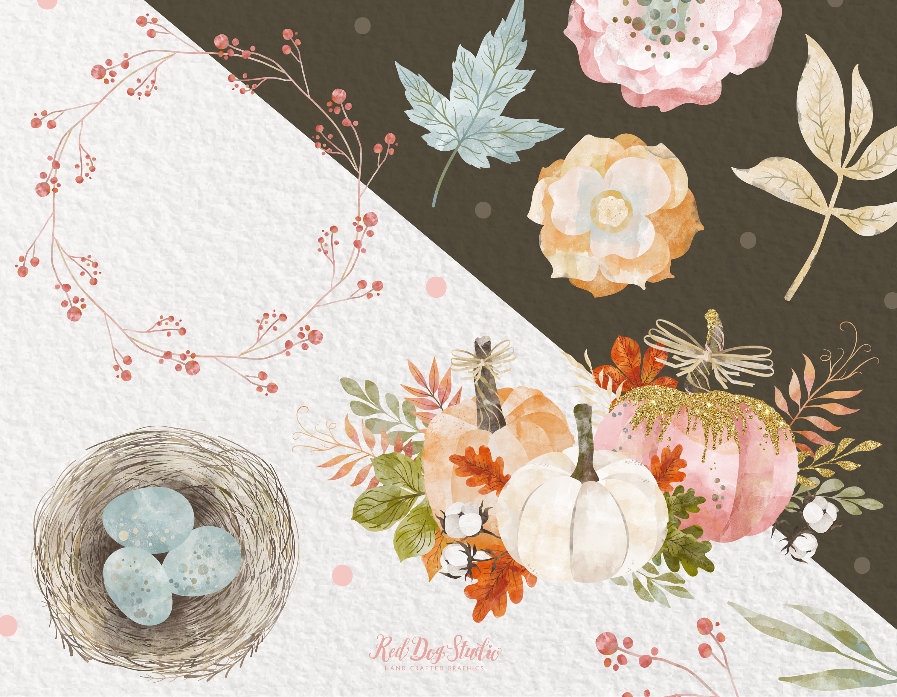 Watercolor Autumn Clipart Watercolor Pumpkin Clip Art Wreath - Etsy