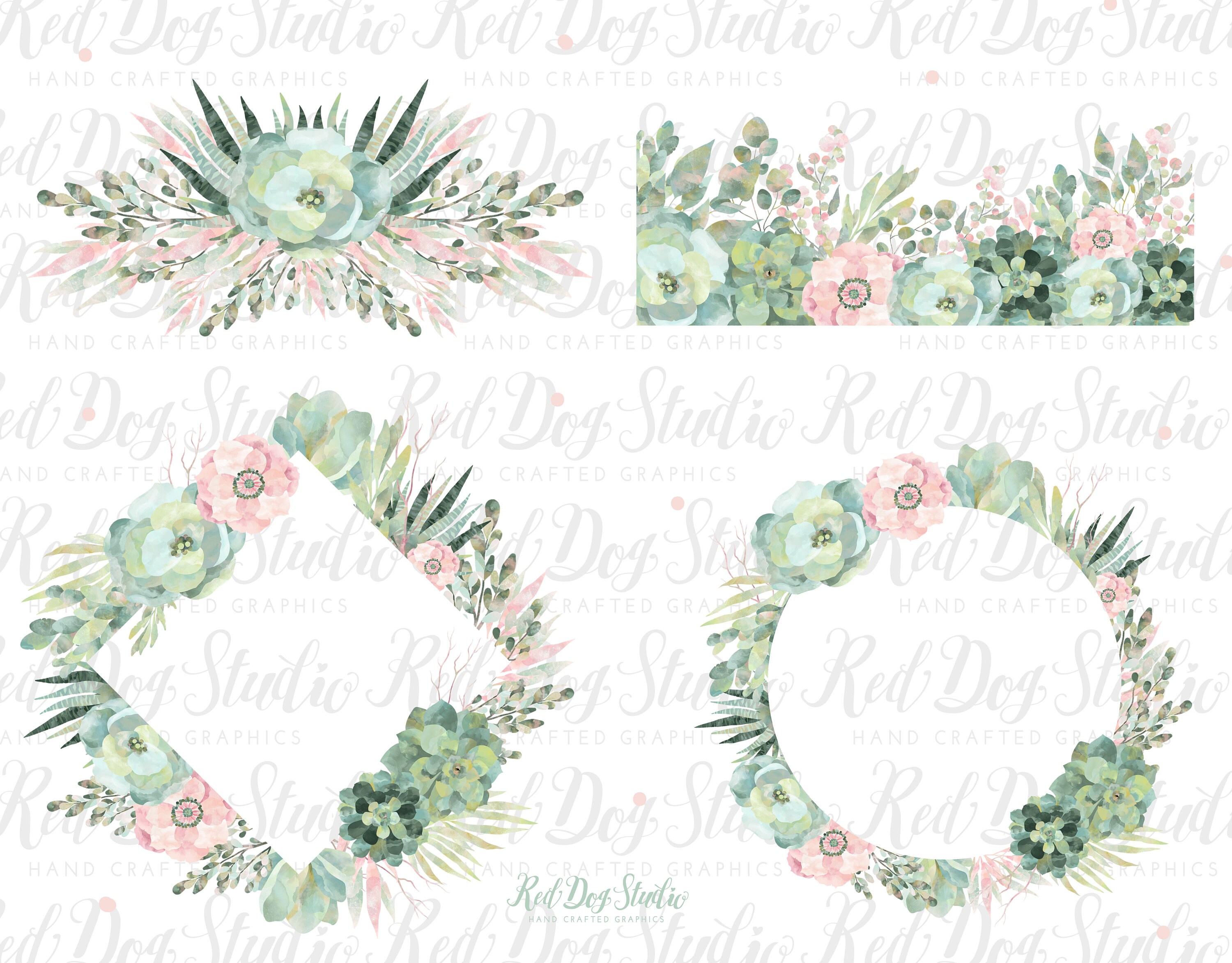 Watercolor Succulent Frames Clipart Images Succulent Wreath - Etsy