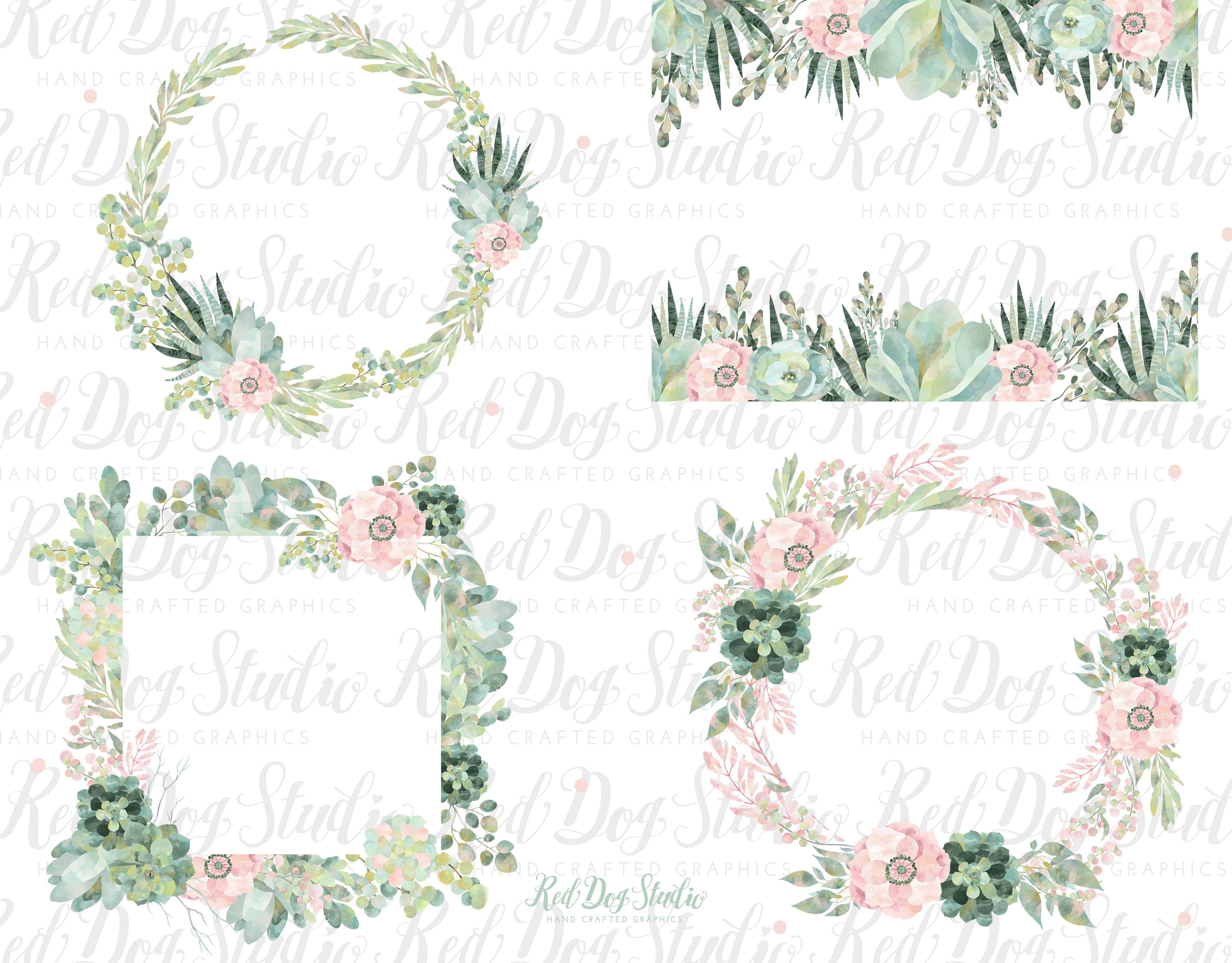 Watercolor Succulent Frames Clipart Images Succulent Wreath - Etsy