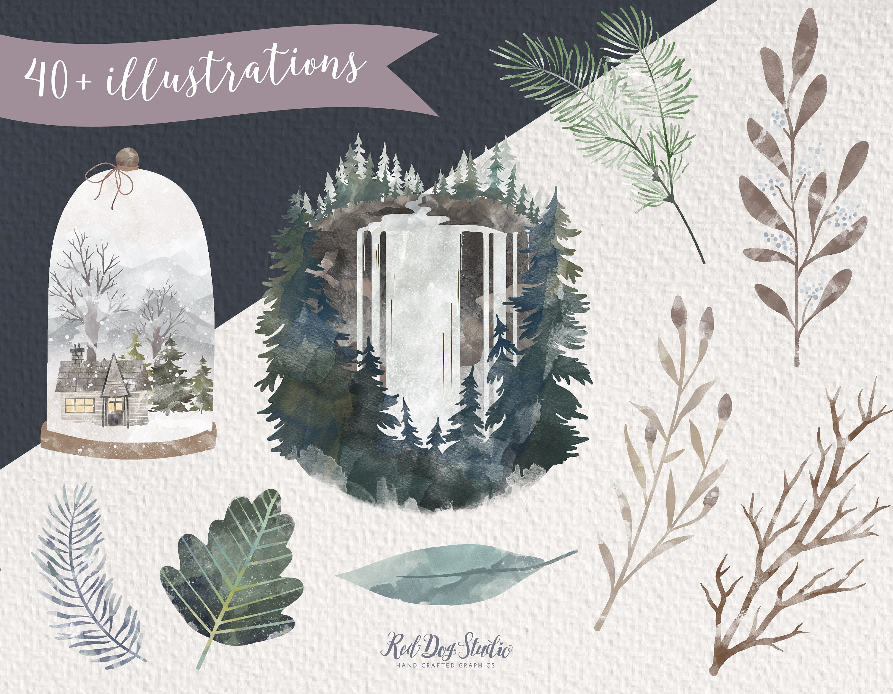 Watercolor Woodland Clipart Watercolor Winter Christmas - Etsy