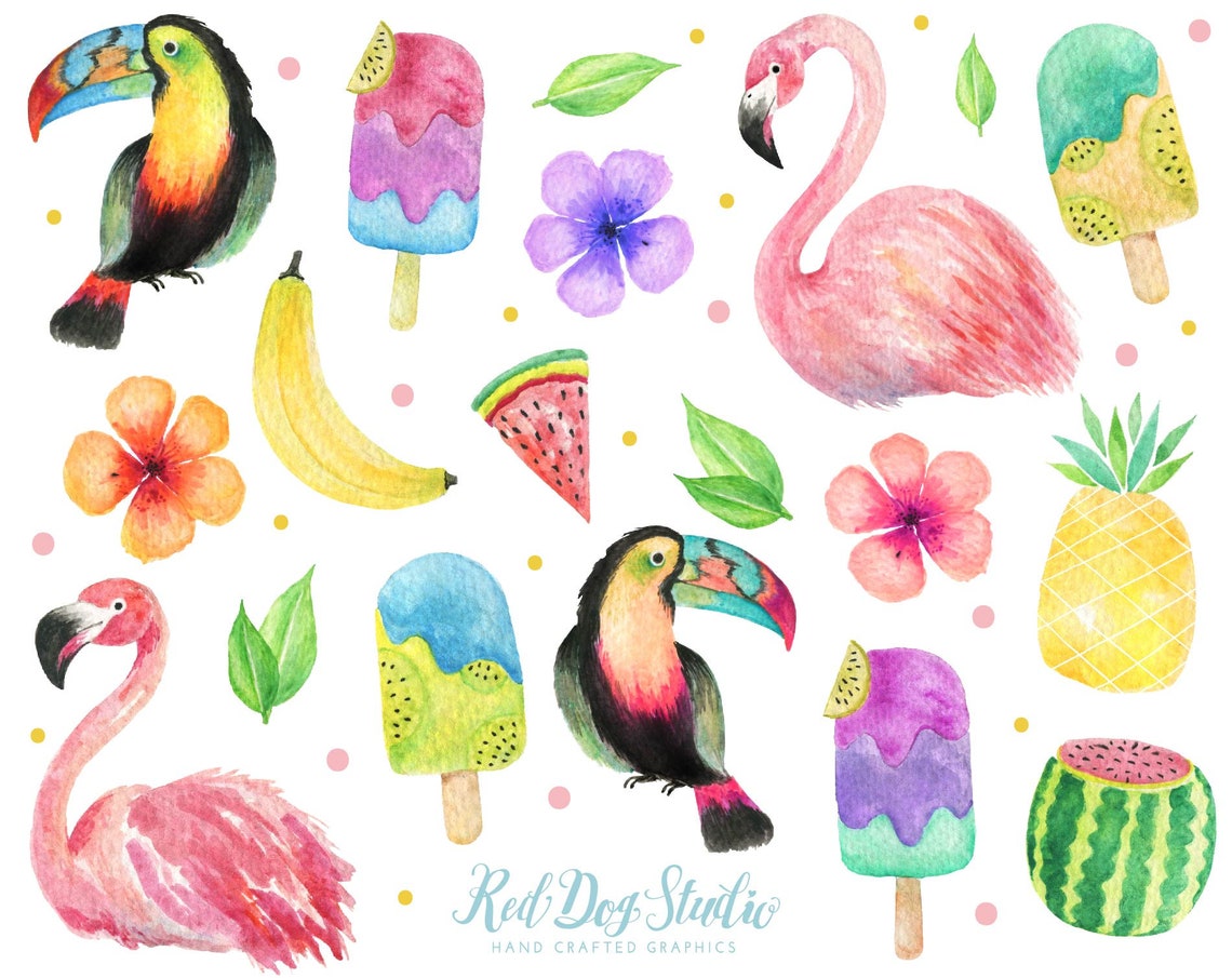 Paradise Watercolor Clipart Watercolor Tropical Clip Art | Etsy