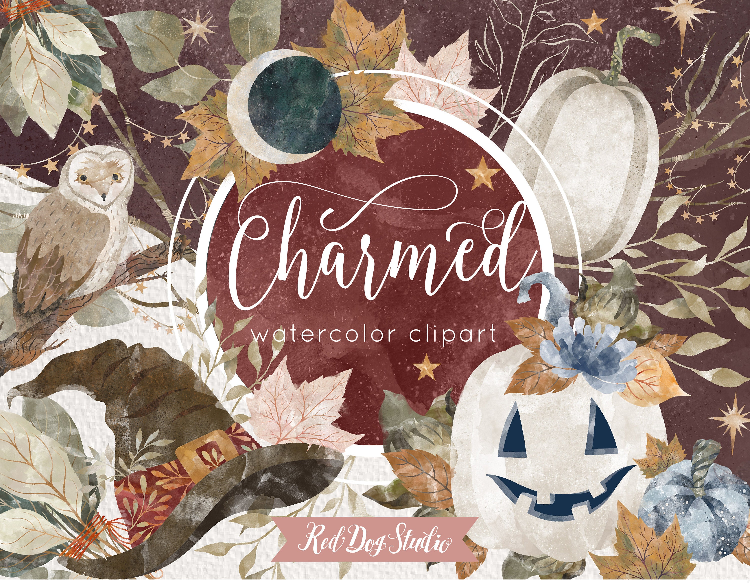 Watercolor Witch Clipart, Watercolor Autumn Clipart, Rustic Autumn ...