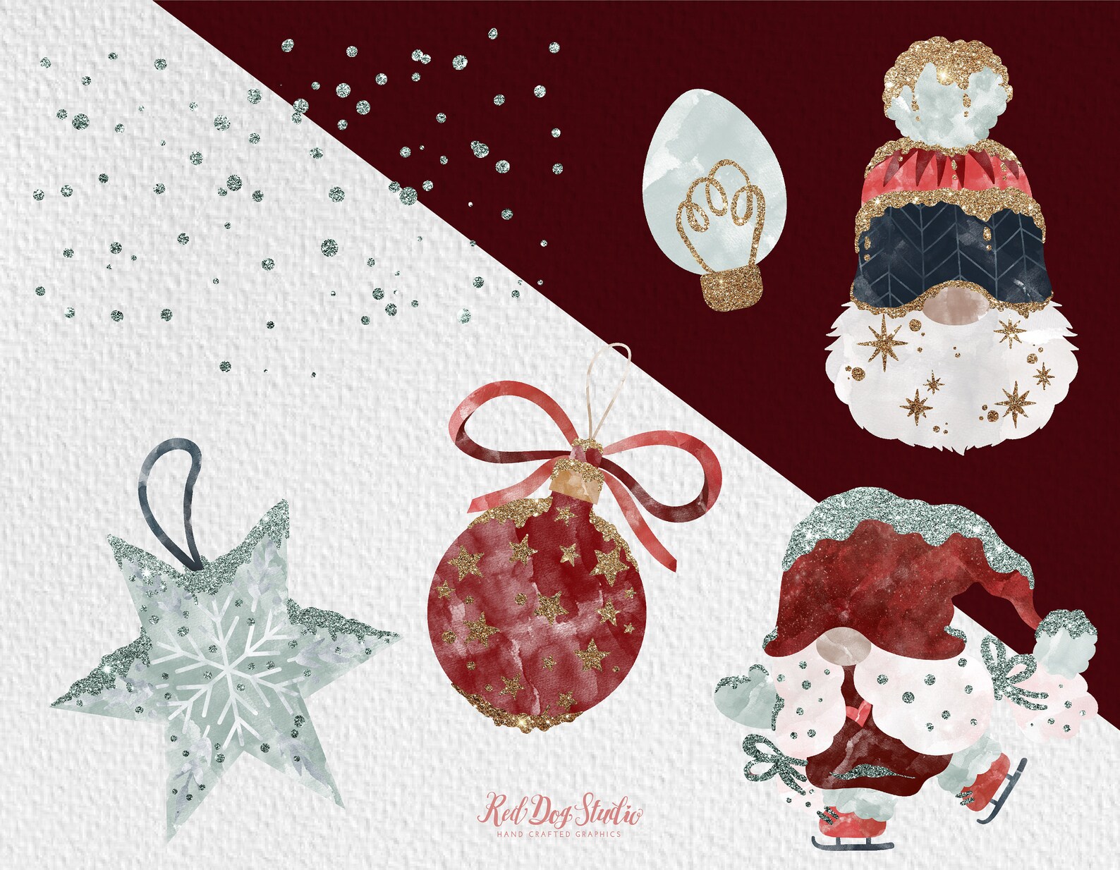 Winter Gnome Clipart Watercolor Gnome Clip Art Glitter - Etsy