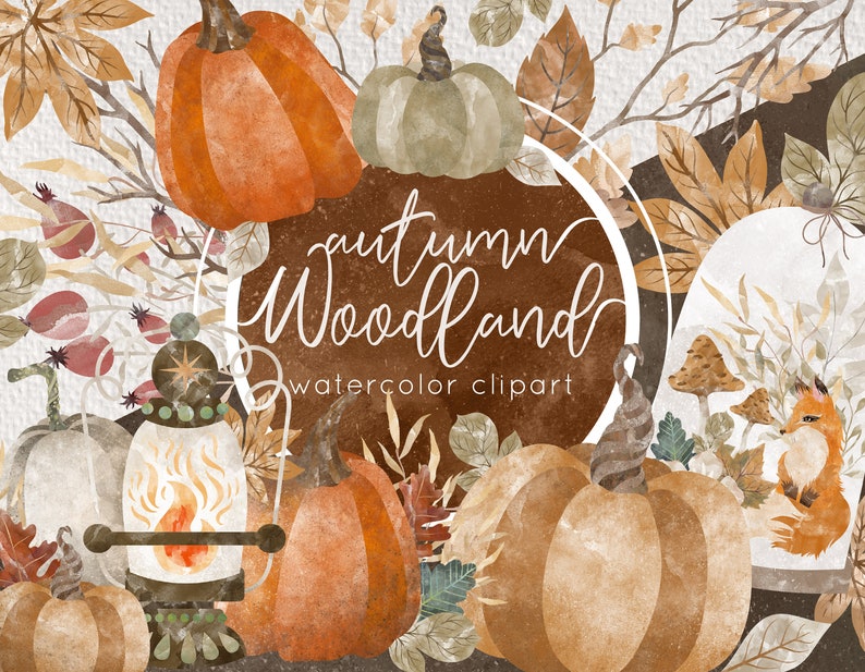 Watercolor Autumn Clipart Watercolor Pumpkin Thanksgiving - Etsy