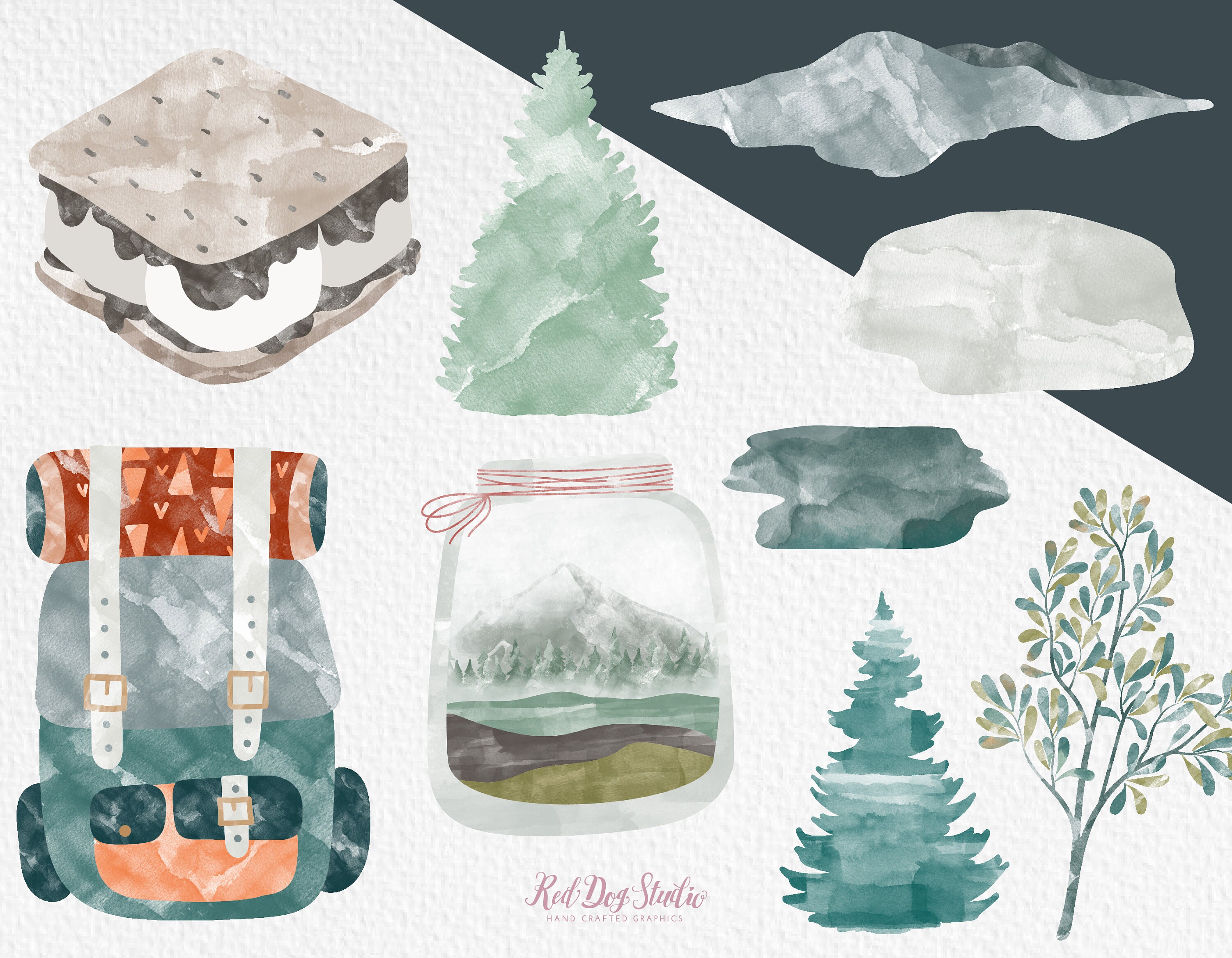 Camping Clipart Watercolor Wilderness Forest Clip Art Instant - Etsy