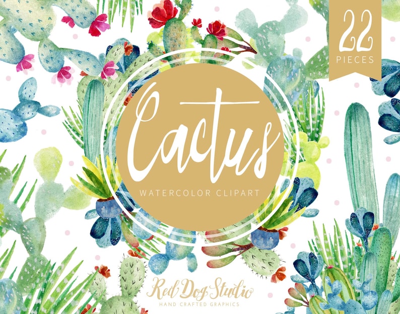 Watercolor Cactus Clipart Set, Hand Painted Cactus Clip Art, Succulent ...