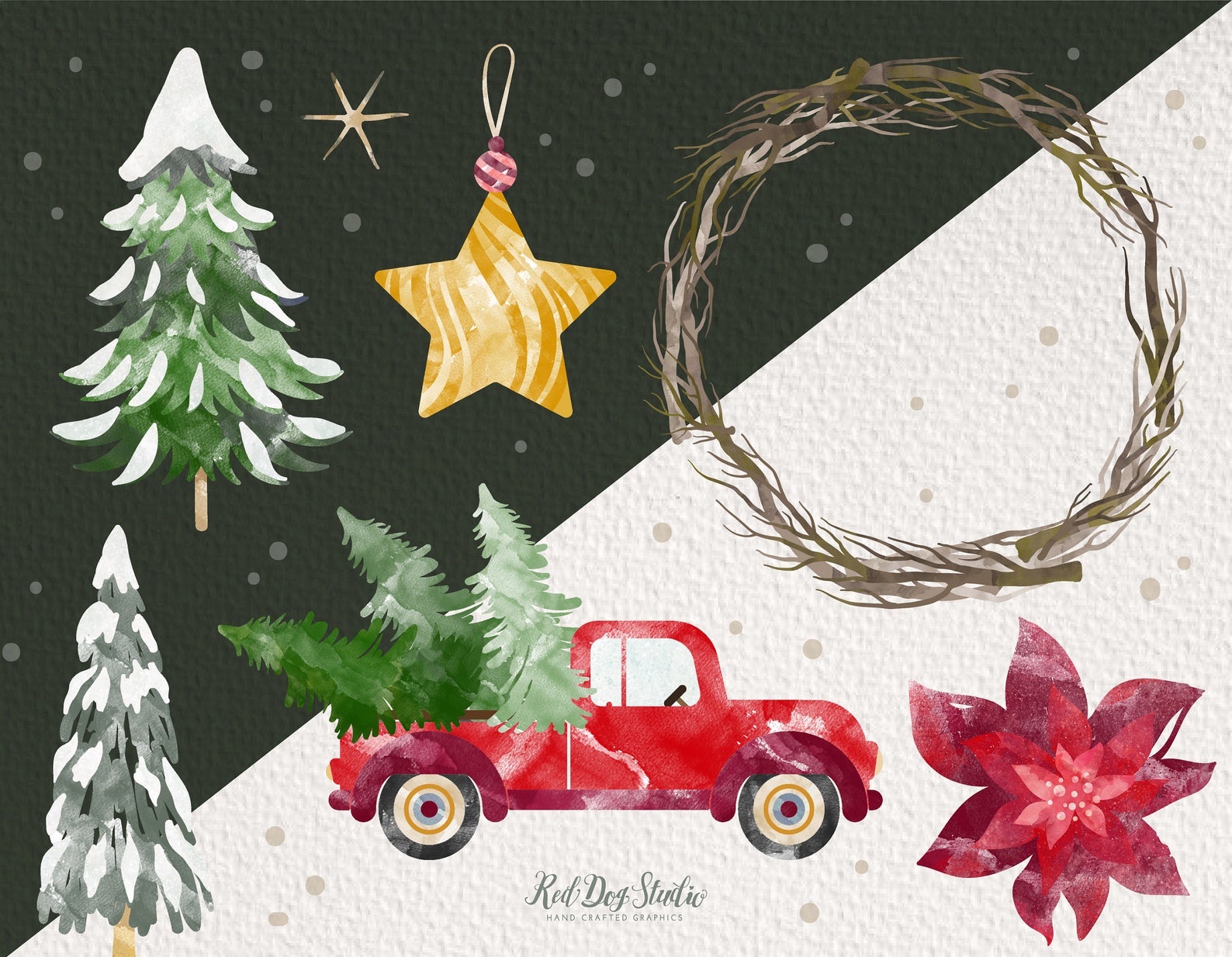 Rustic Christmas Truck Clipart, Watercolor Christmas Clip Art ...