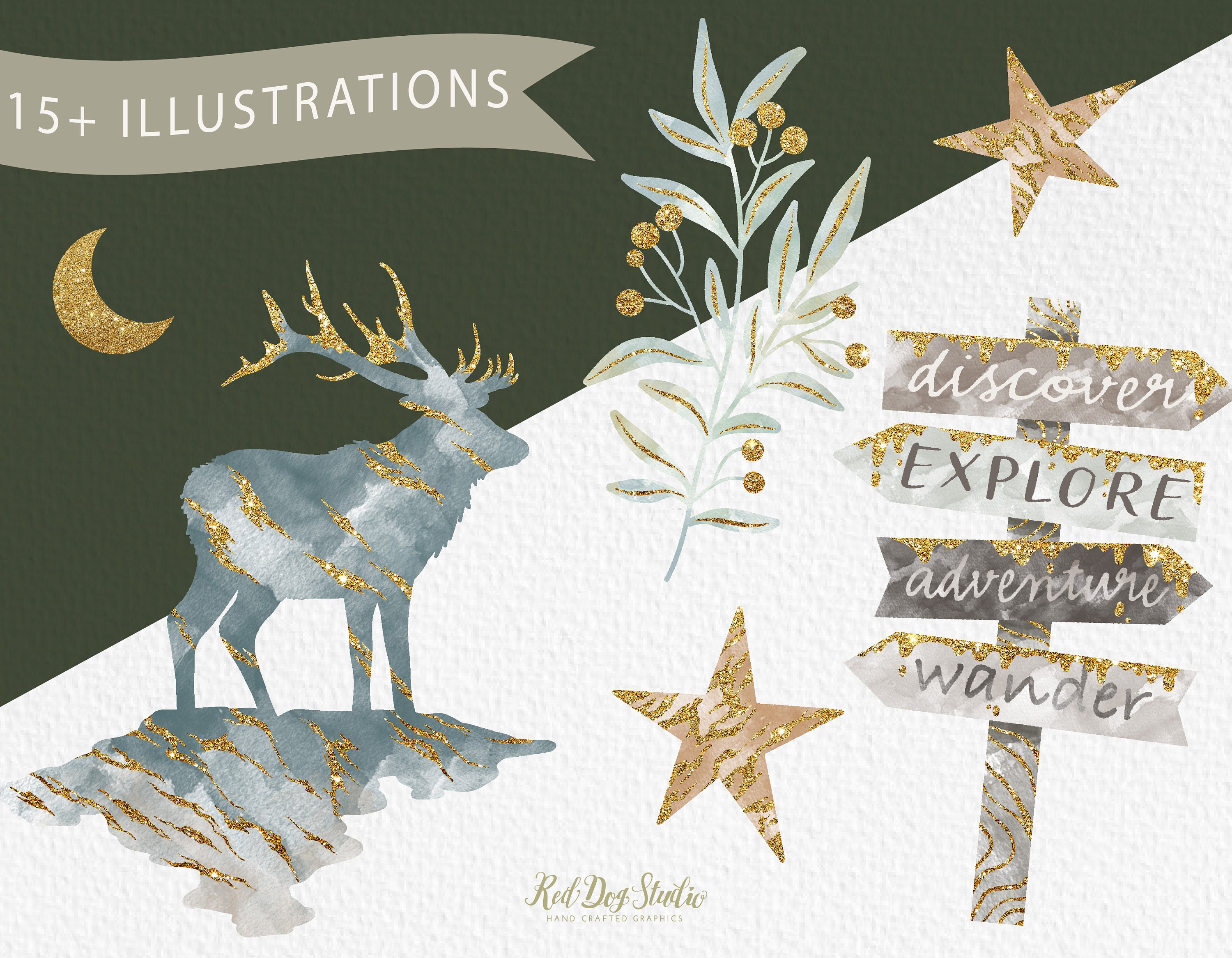 Watercolor Wilderness Glitter Gilded Wander Explore Clipart | Etsy
