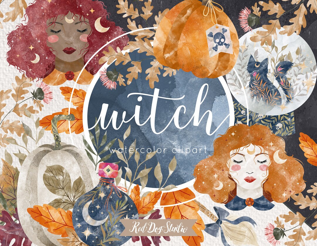 Watercolor Witch Clipart, Watercolor Fall, Watercolor Autumn ...