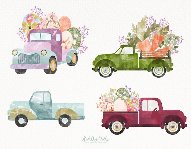 Watercolor Easter Truck Clip Art Images, Watercolor Truck With Easter ...