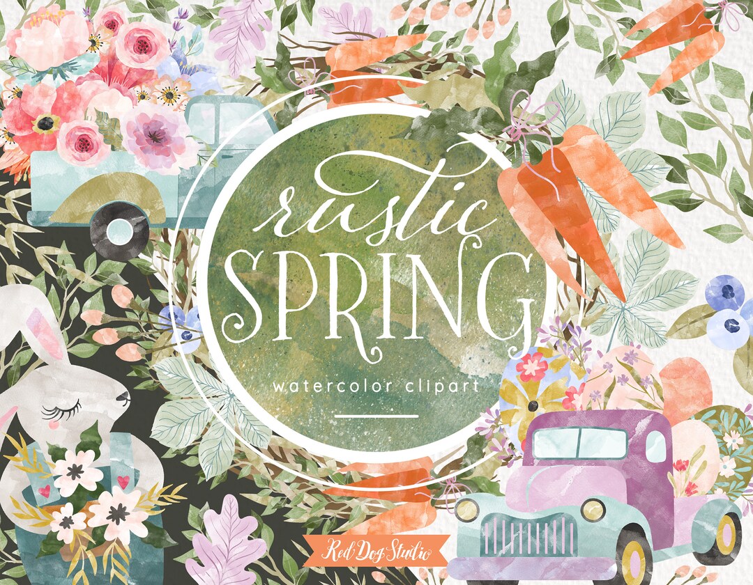 Watercolor Easter Clip Art, Rustic Easter, Country Spring Florals ...