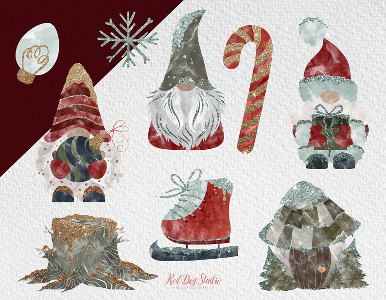 Winter Gnome Clipart Watercolor Gnome Clip Art Glitter | Etsy