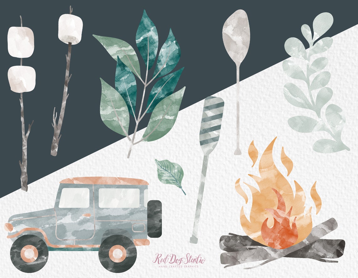 Camping Clipart Watercolor Wilderness Forest Clip Art Instant - Etsy