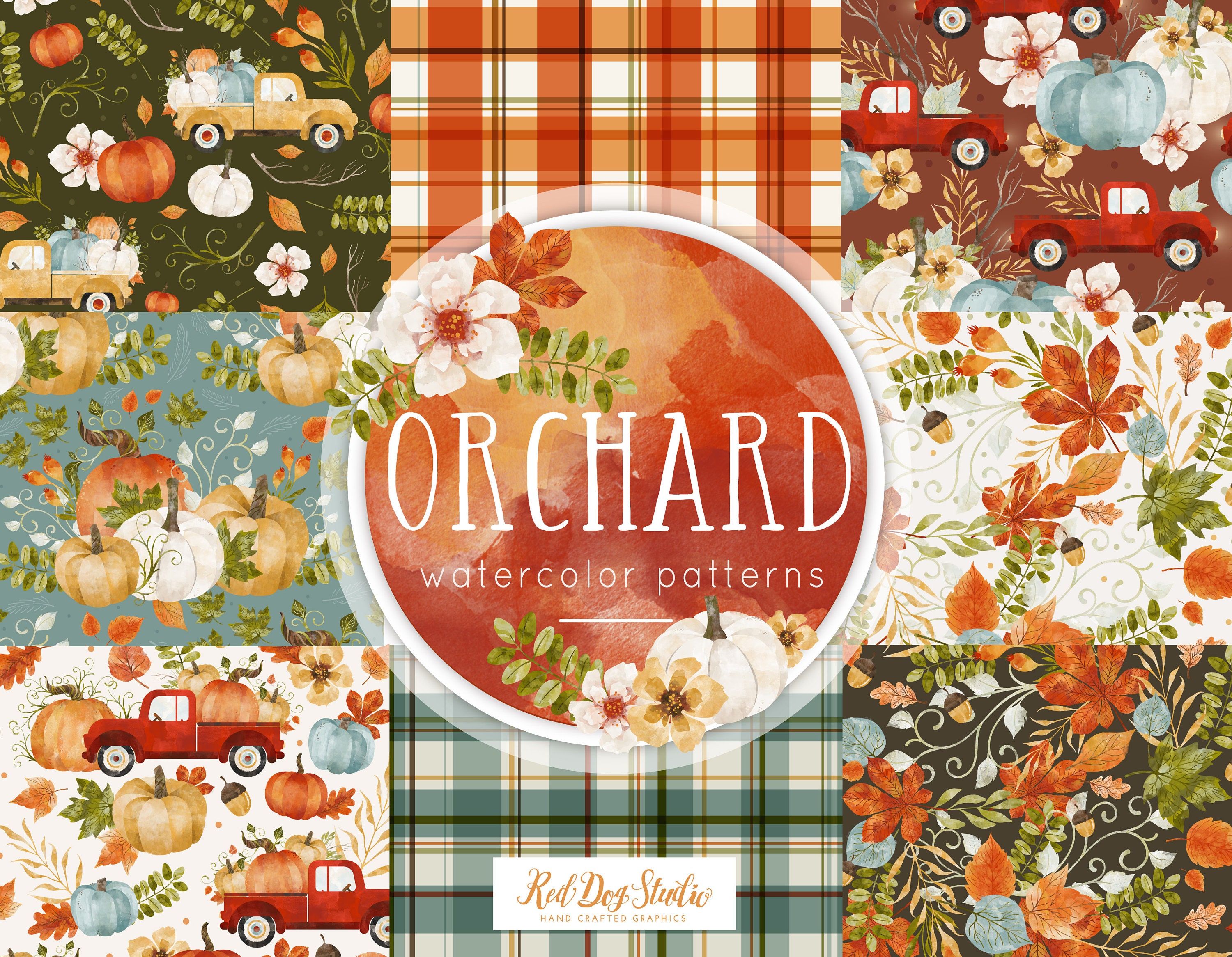 Watercolor Autumn Digital Paper Pack Watercolor Pumpkin - Etsy